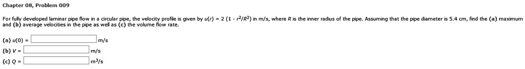 SOLVED: Chapter 08, Problem 009 For fully developed laminar pipe flow in a circular pipe, the ...