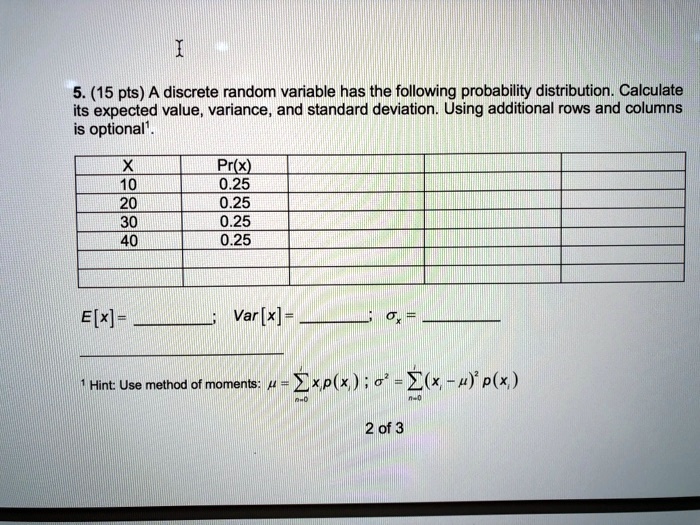 5 15 pts a discrete random variable has the following probability ...