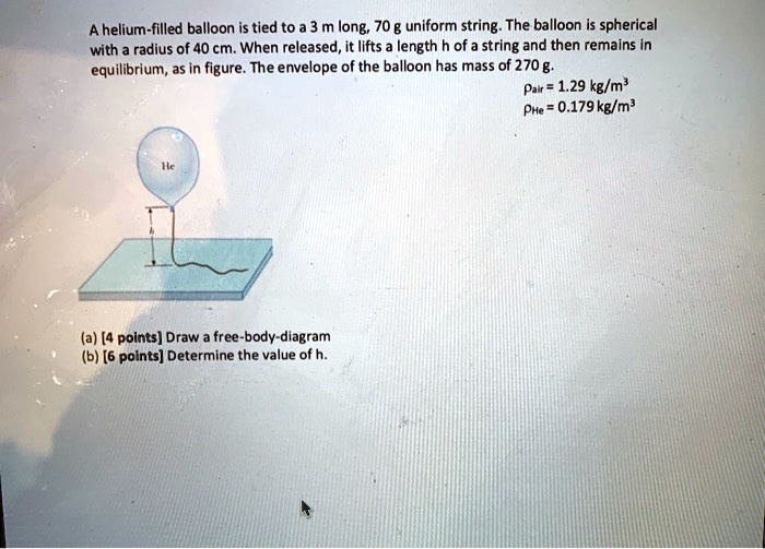 a helium filled balloon is tied to a 3 m long 70 g uniform string the ...