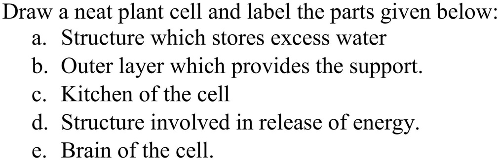 Draw a neat plant cell and label the parts given below: a. Structure ...
