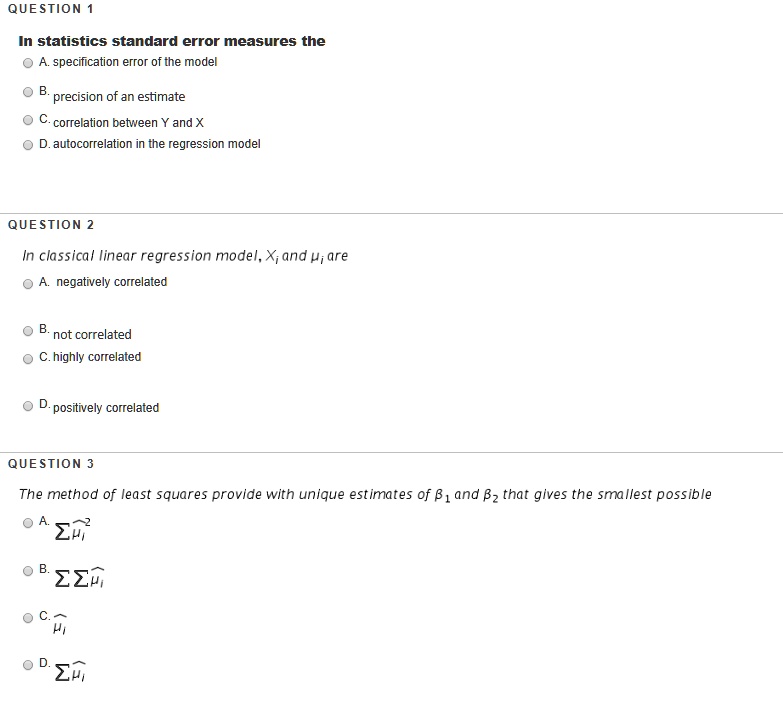 SOLVED: QUESTION In statistics standard error measures the ...