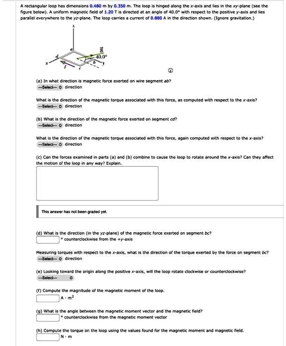 A rectangular loop has dimensions 0.480 m by 0.350 m. The loop is hinged along the x-axis and ...
