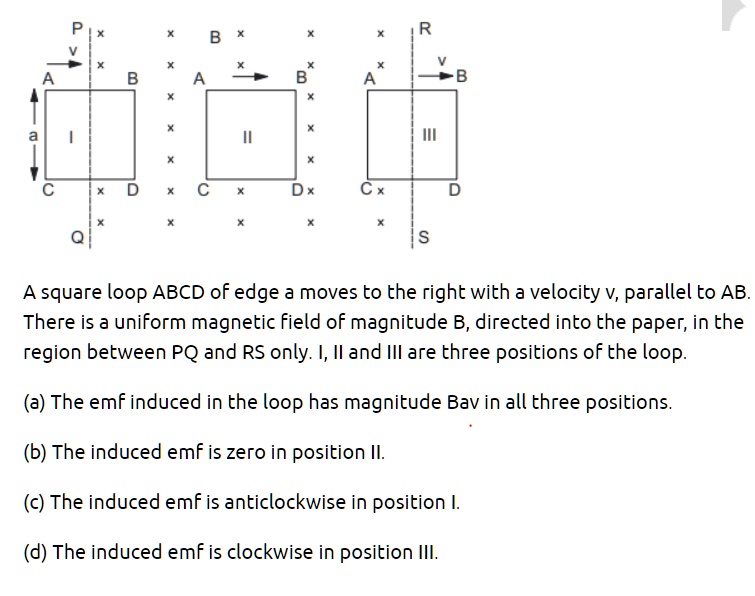 SOLVED: A square loop ABCD of edge a moves to the right with a velocity V, parallel to AB. There ...