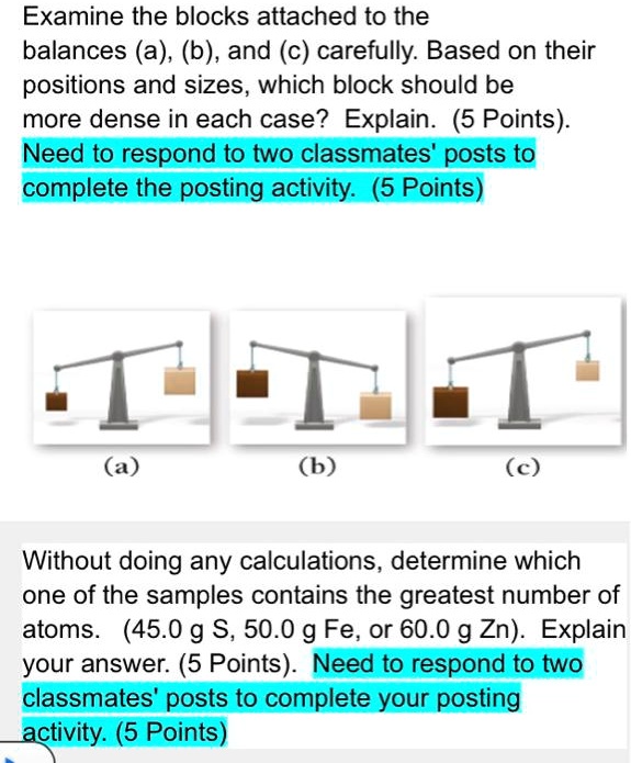 Examine the blocks attached to the balances (a), (b), and...