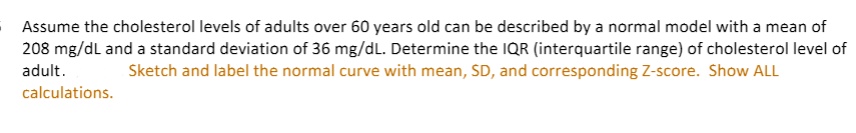 Assume the cholesterol levels of adults over 60 years old can be ...