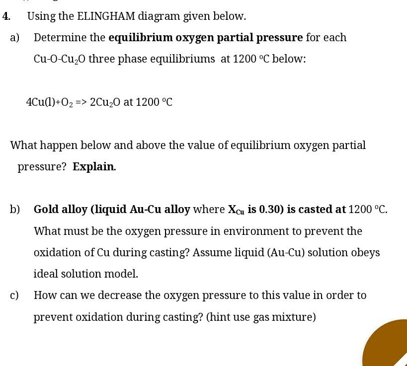 4. Using the ELINGHAM diagram given below. a) Determine the equilibrium ...