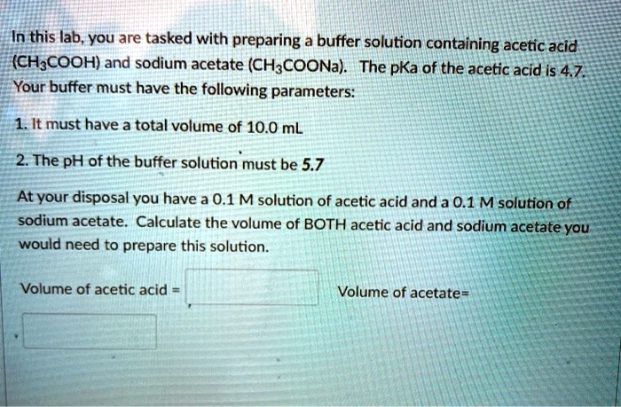 SOLVED:In this Iab; you are tasked with preparing a buffer solution containing acetic acid ...