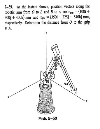 2-59. At the instant shown, position vectors along the robotic arm from ...