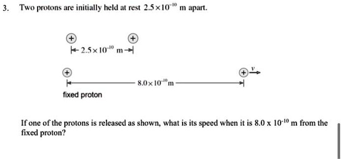 SOLVED: Two protons are initially held at rest 2x10 m apan. k2Sxl0 " m-4 S0xio "m fixed proton ...