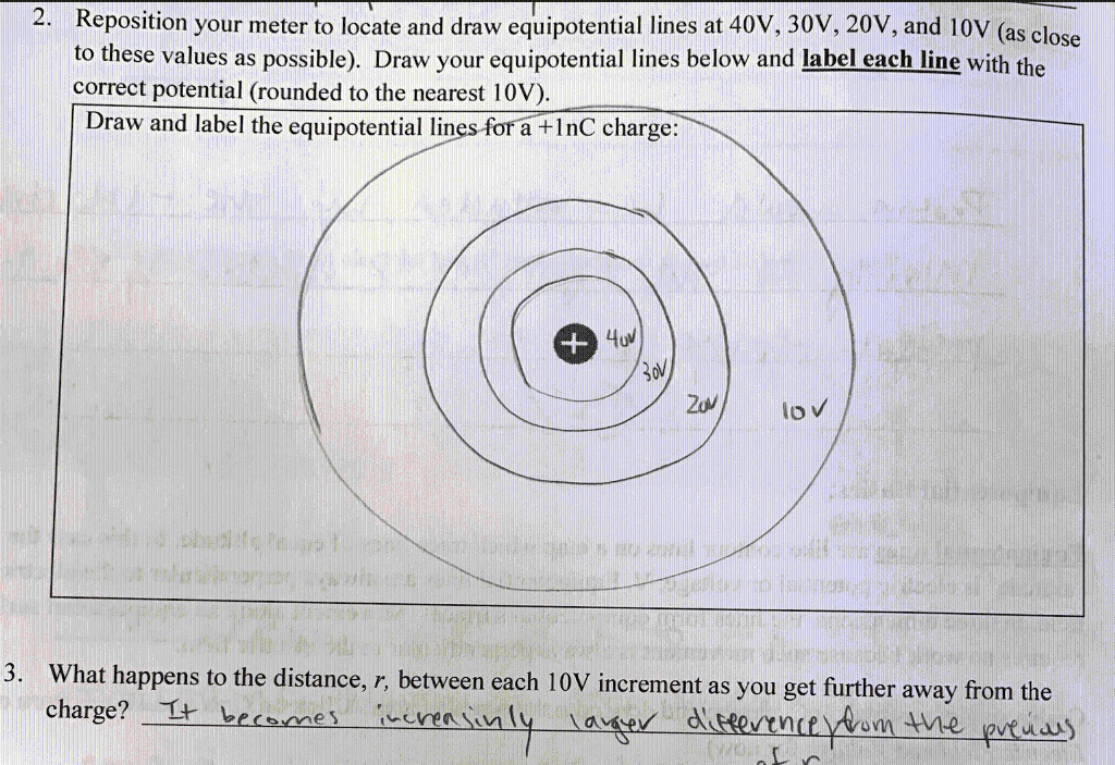 2. Reposition your meter to locate and draw equipotential lines at 40V ...