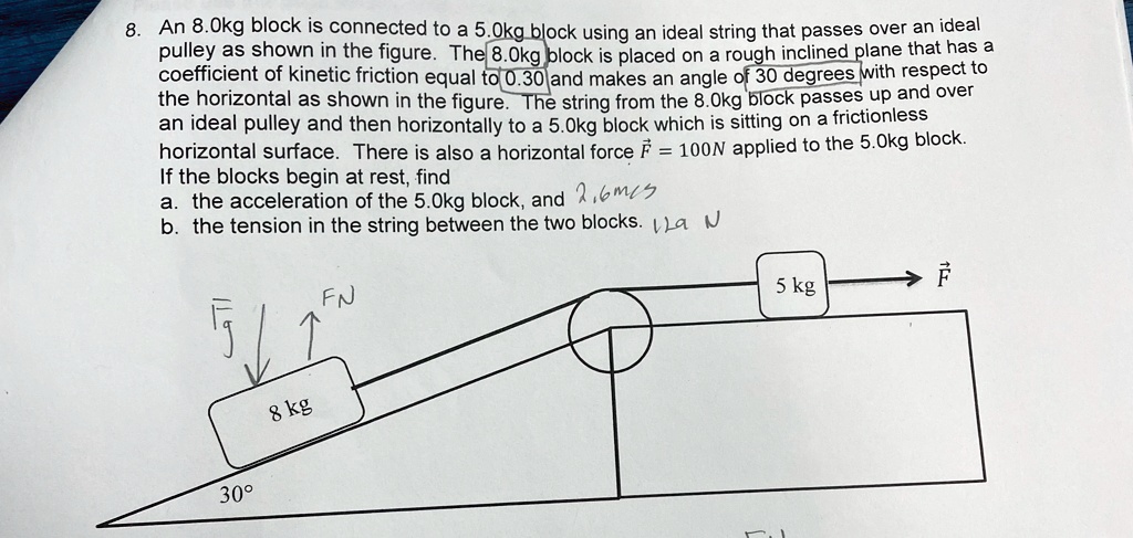 SOLVED: An 8.0kg block is connected to a 5.0kg block using an ideal string that passes over an ...