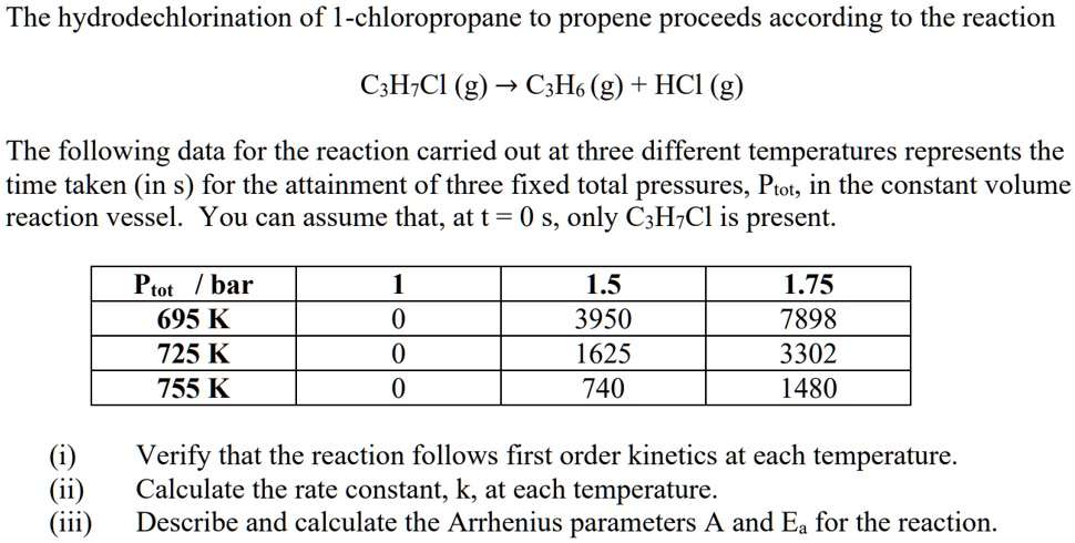 SOLVED: Texts: The hydrodechlorination of 1-chloropropane to propene ...