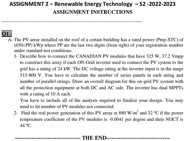 SOLVED: Texts: PP=11 Subject: Renewable Energy Technology ASSIGNMENT 2 - Renewable Energy ...