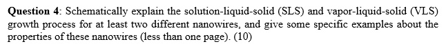 Question 4: Schematically explain the solution-liquid-solid (SLS) and vapor-liquid-solid (VLS ...