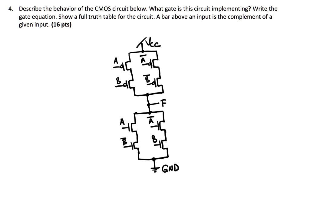SOLVED: 4. Describe the behavior of the CMOS circuit below.What gate is this circuit ...