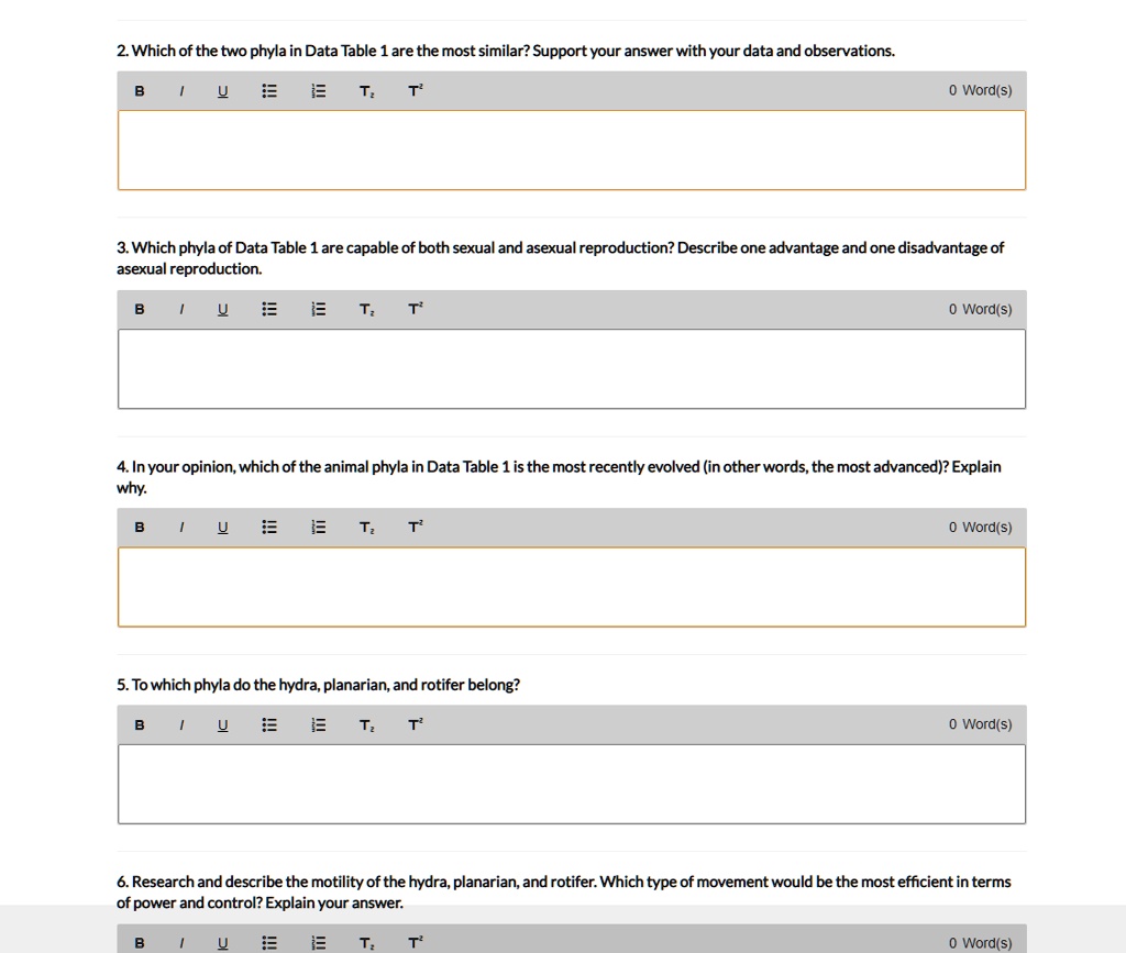 2 which of the two phyla in data table are the most similar...
