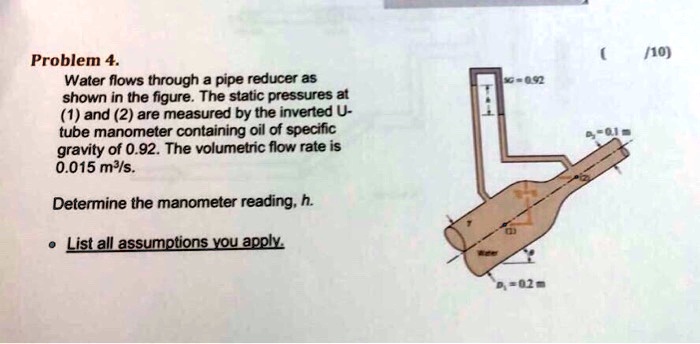 Problem 4. Water flows through a pipe reducer as shown in the figure ...