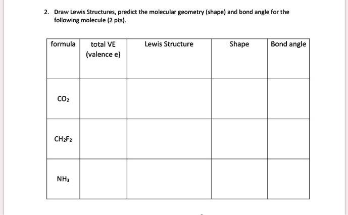 SOLVED: Draw Lewis Structures, predict the molecular geometry (shape ...