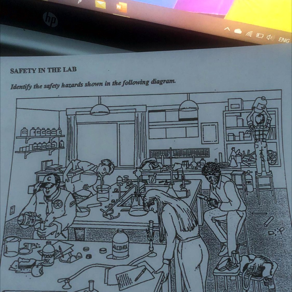 SOLVED: SAFETY IN THE LAB Identify the safety hazards shown in the ...