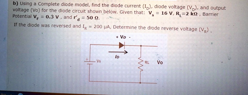 bl using a complete diode model find the diode current 1p diode voltage voltage vo for the diode ...