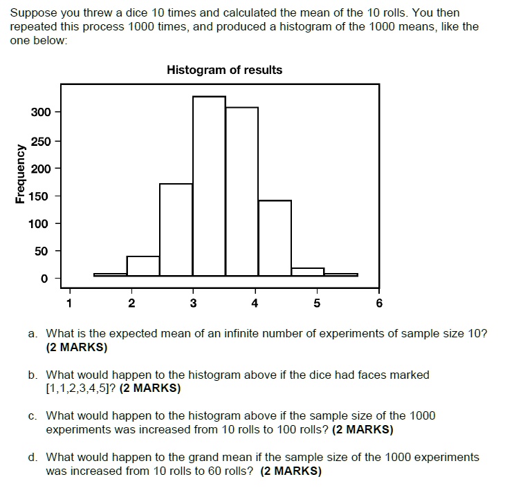 SOLVED:Suppose you threw a dice 10 times and calculated the mean of the ...