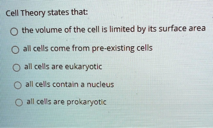 SOLVED: Cell Theory states that: 0 the volume of the cell is limited by ...