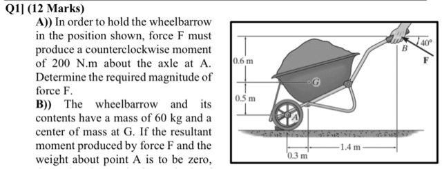 q1 12 marks a in order to hold the wheelbarrow in the position shown ...
