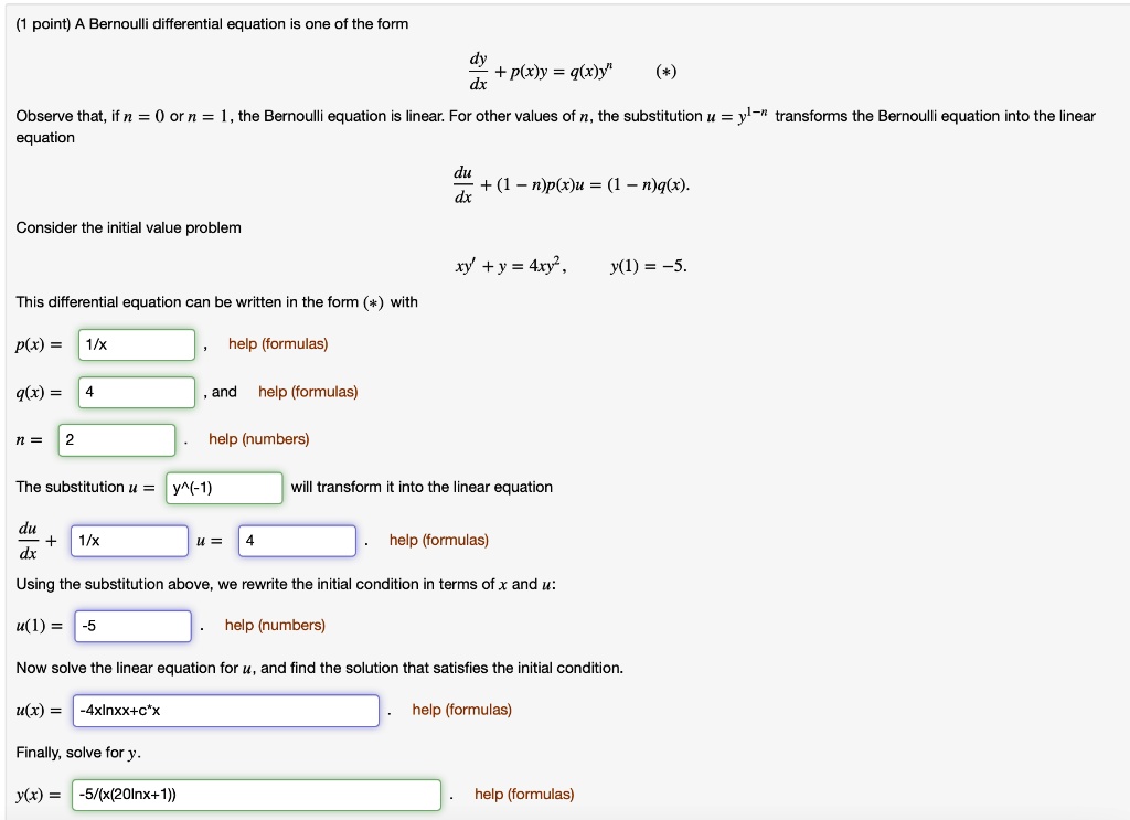 SOLVED:point) A Bernoulli differential equation is one of the form p(x ...