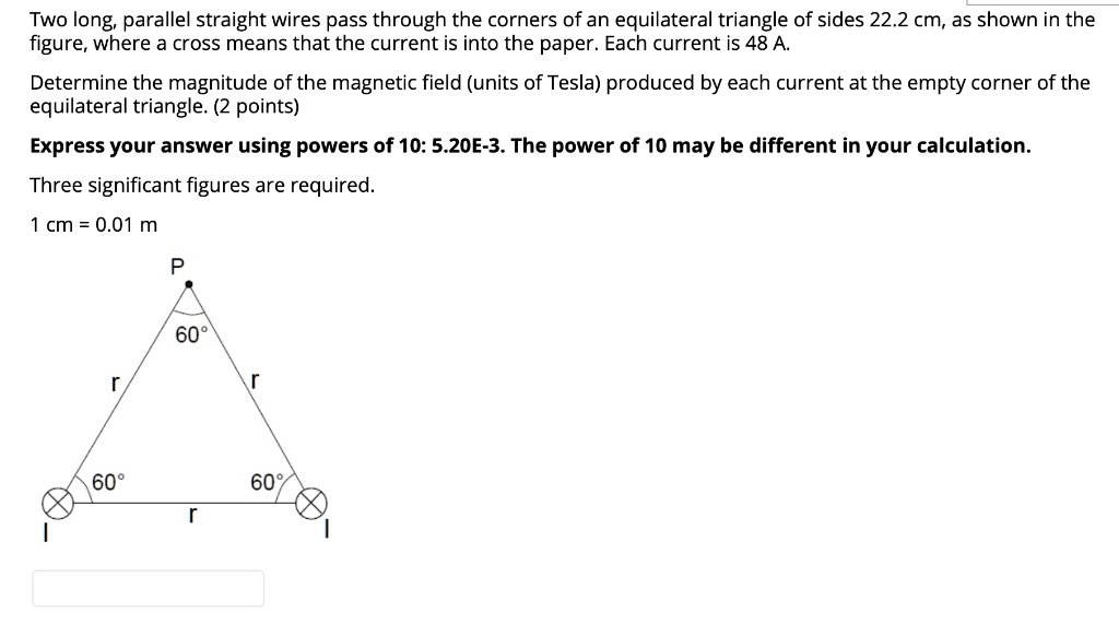 Two long, parallel straight wires pass through the corners of an ...