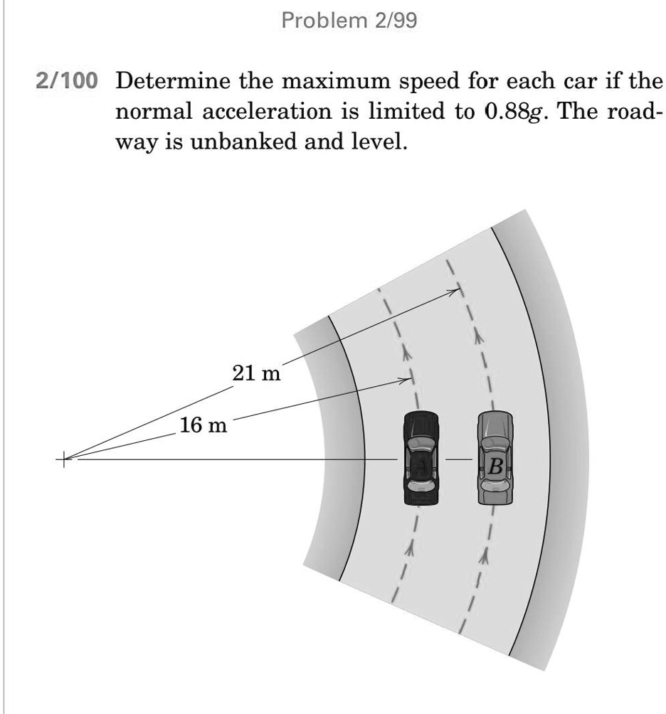 SOLVED: Problem 2/99 Determine the maximum speed for each car if the ...