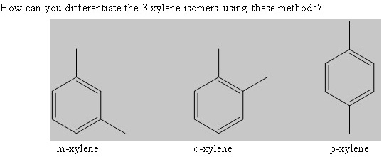 how can you differentiate the 3 zylene isomers using these methods m ...