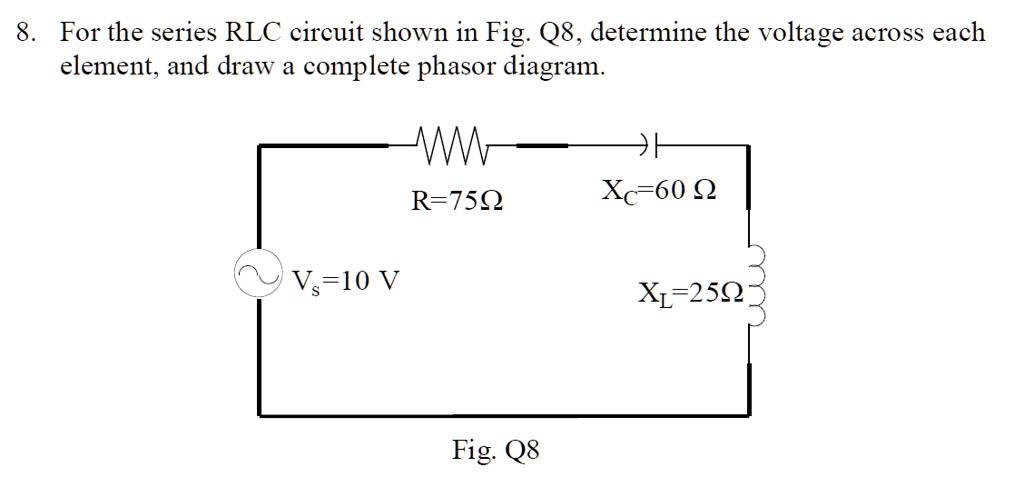 8. For the series RLC circuit shown in Fig. Q8, determine the voltage ...