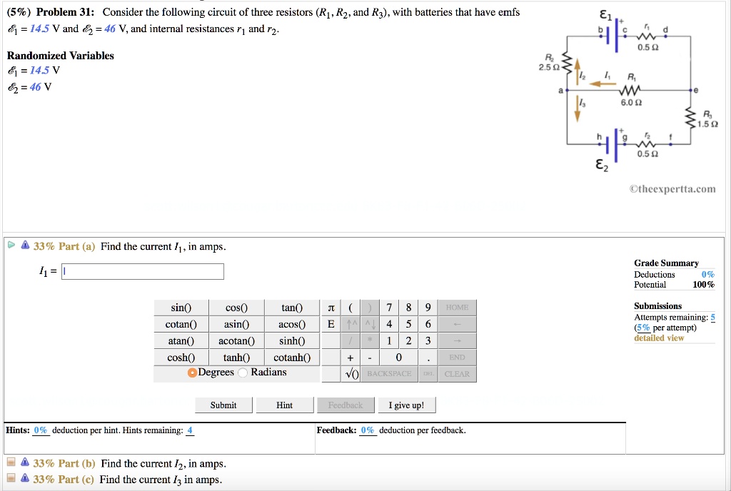 Problem 31: Consider the following circuit of three resistors (R1, R2 ...
