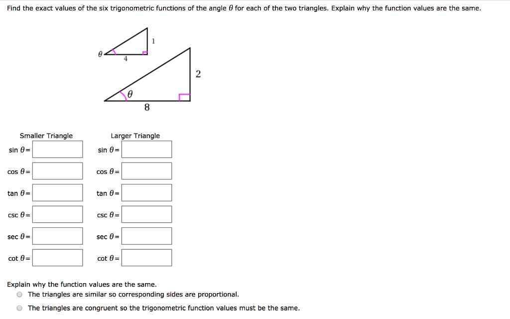 SOLVED: Find the exact values of the six trigonometric functions of the ...