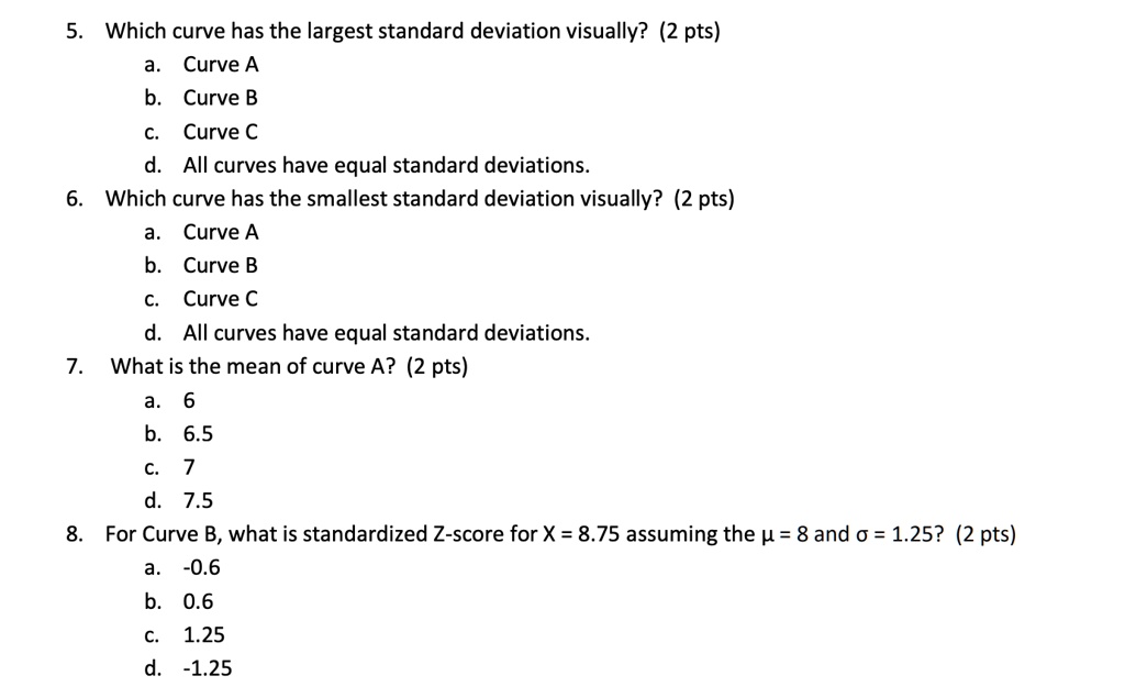 which curve has the largest standard deviation visually 2 pts curve a ...