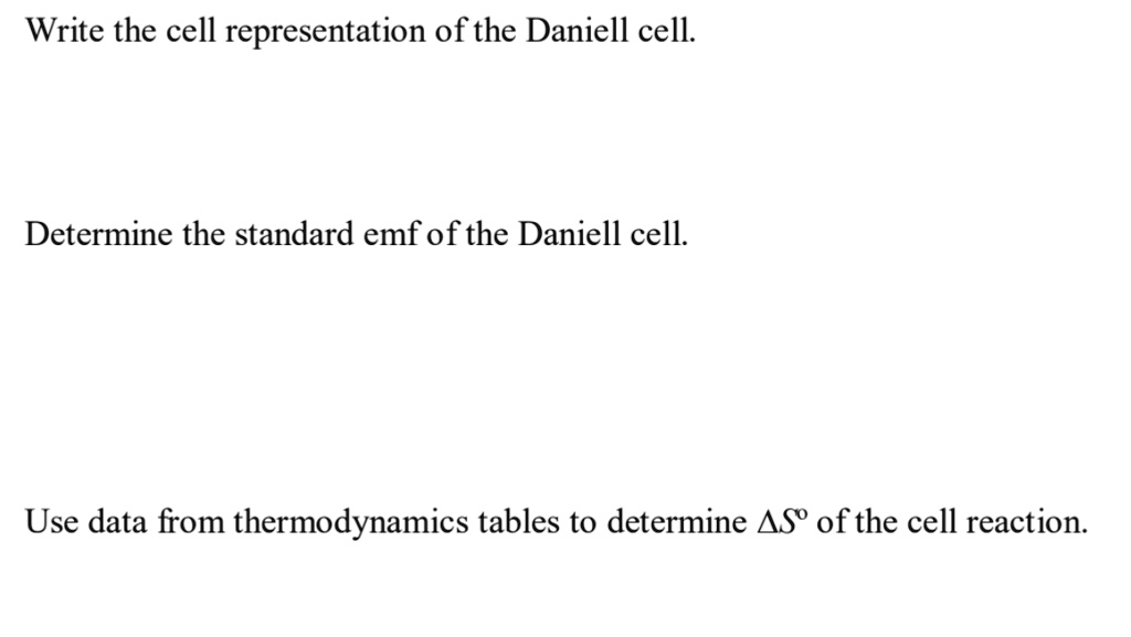 write the cell representation of the daniell cell determine the ...
