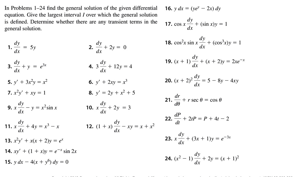 in problems 1 24 find the general solution of the given differential equation give the largest ...