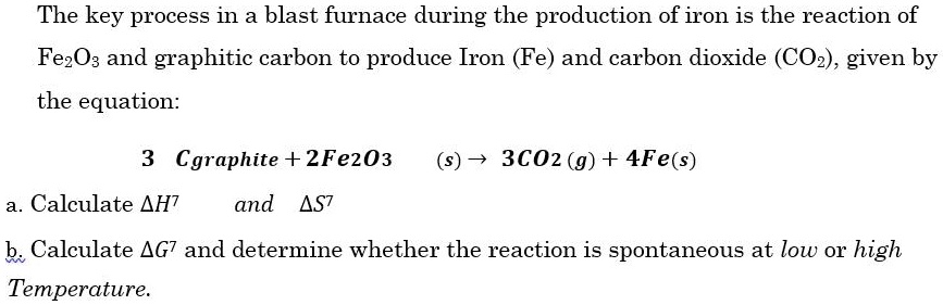 SOLVED:The key process in a blast furnace during the production of iron ...