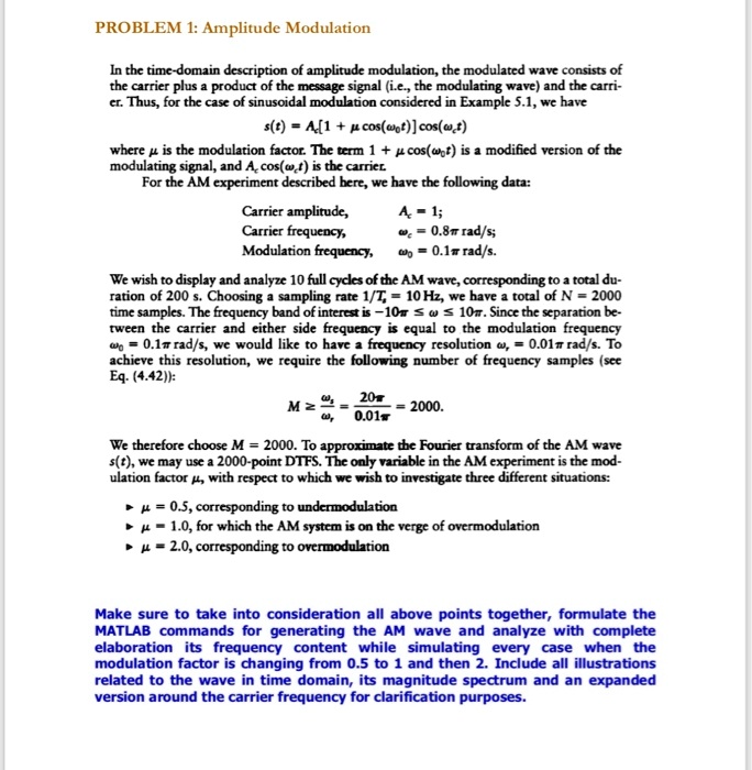 Solved Problem 1 Amplitude Modulation In The Time Domain Description Of Amplitude Modulation