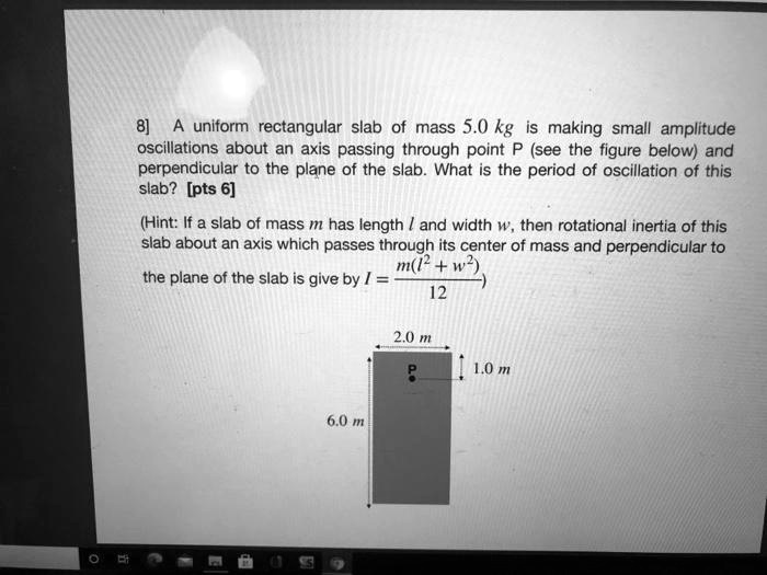 SOLVED: uniform rectangular slab mass 5.0 kg making small amplitude ...