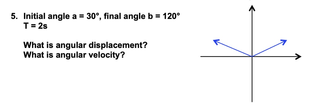 SOLVED: 5. Initial angle a = 309, final angle b = 1209 T=2s What is ...