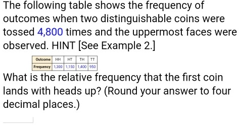 SOLVED: The following table shows the frequency of outcomes when two ...