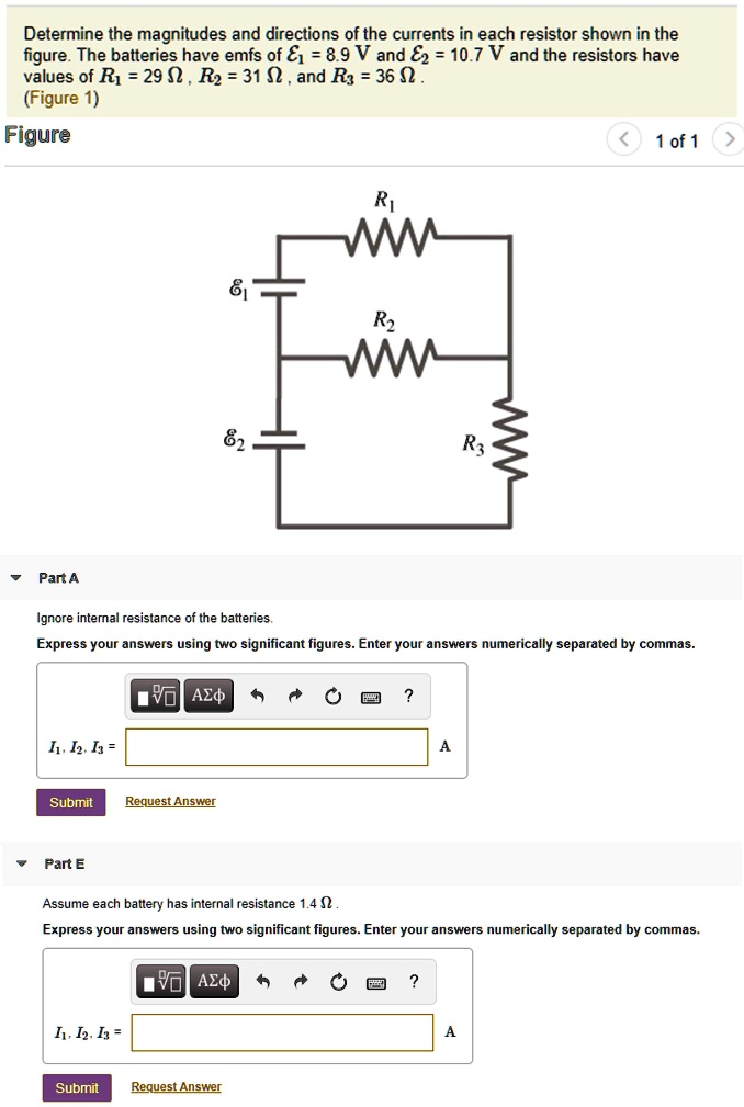 SOLVED: Determine the magnitudes and directions of the currents in each resistor shown in the ...