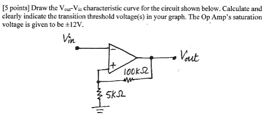 Draw the Vout-Vin characteristic curve for the circuit shown below. Calculate and clearly ...