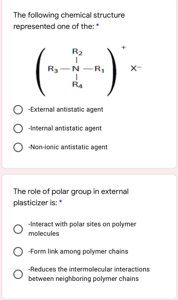 SOLVED:The following chemical structure represented one of the: R3 _N ...