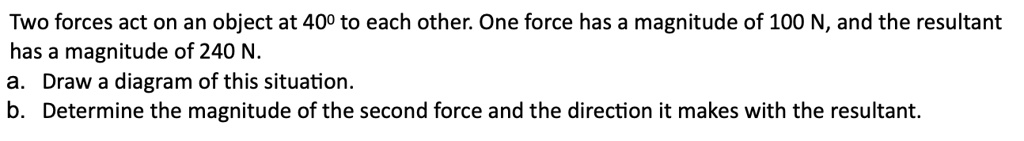Solved Two Forces Act On An Object At 40Â° To Each Other One Force Has A Magnitude Of 100 N