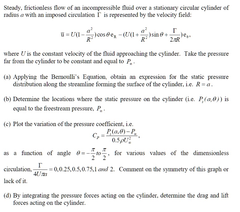 Steady, frictionless flow of an incompressible fluid over a stationary circular cylinder of ...