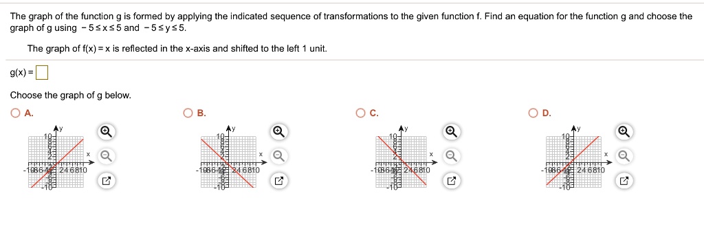 SOLVED: The graph of the function g is formed by applying the indicated sequence of ...