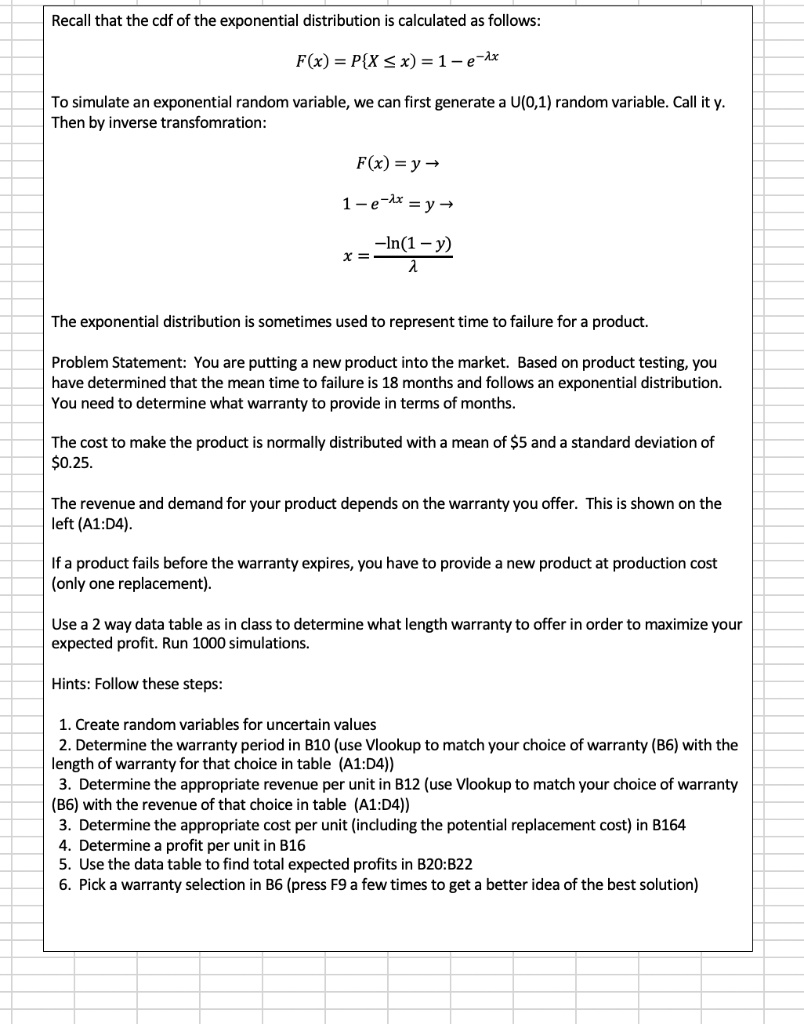 SOLVED: Recall that the cdf of the exponential distribution is ...
