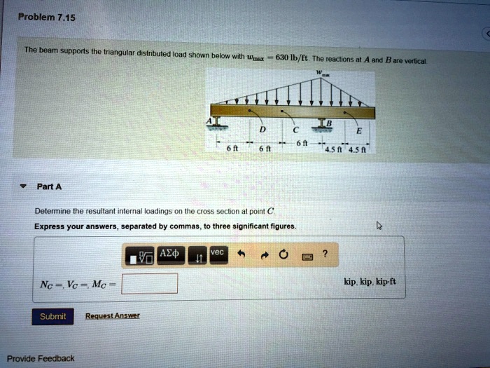 SOLVED: Problem 7.15 The beam supports the triangular distributed load shown below with Wma ...